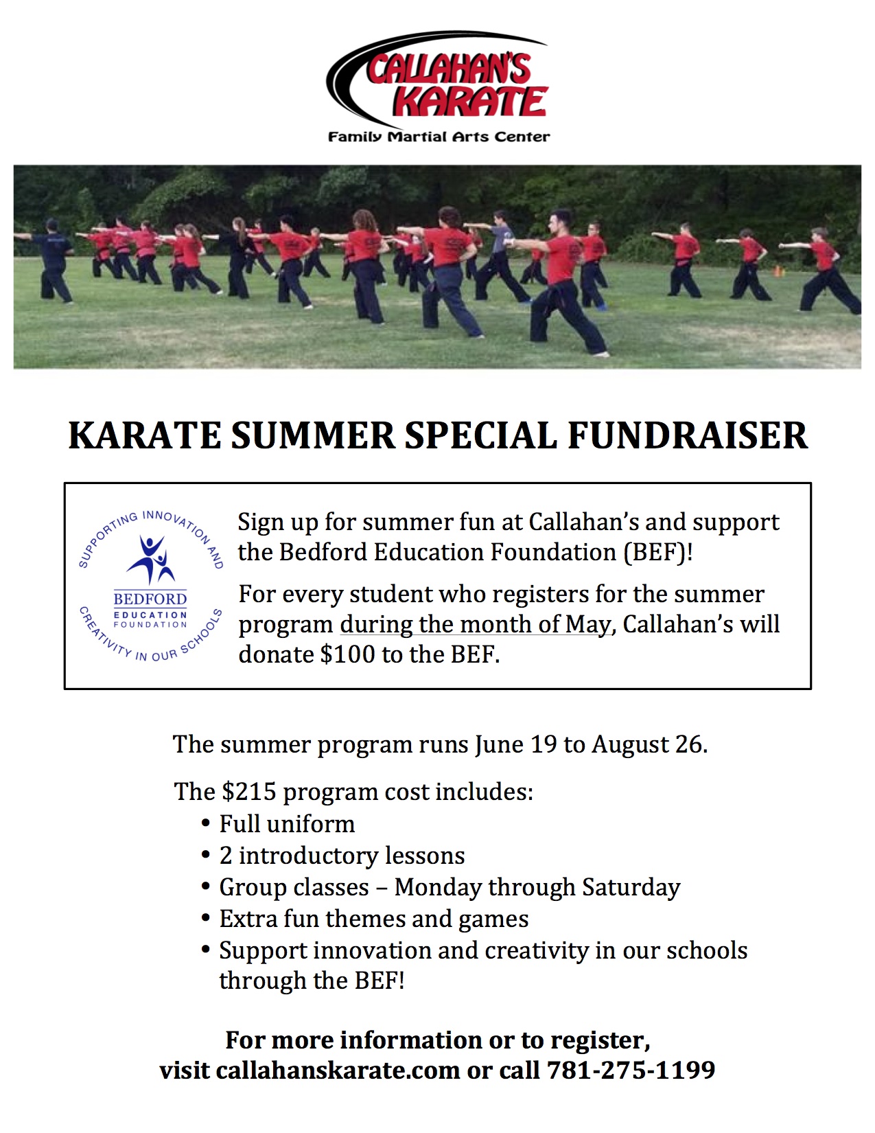 Thank you, Callahan’s Karate! | Bedford Education Foundation